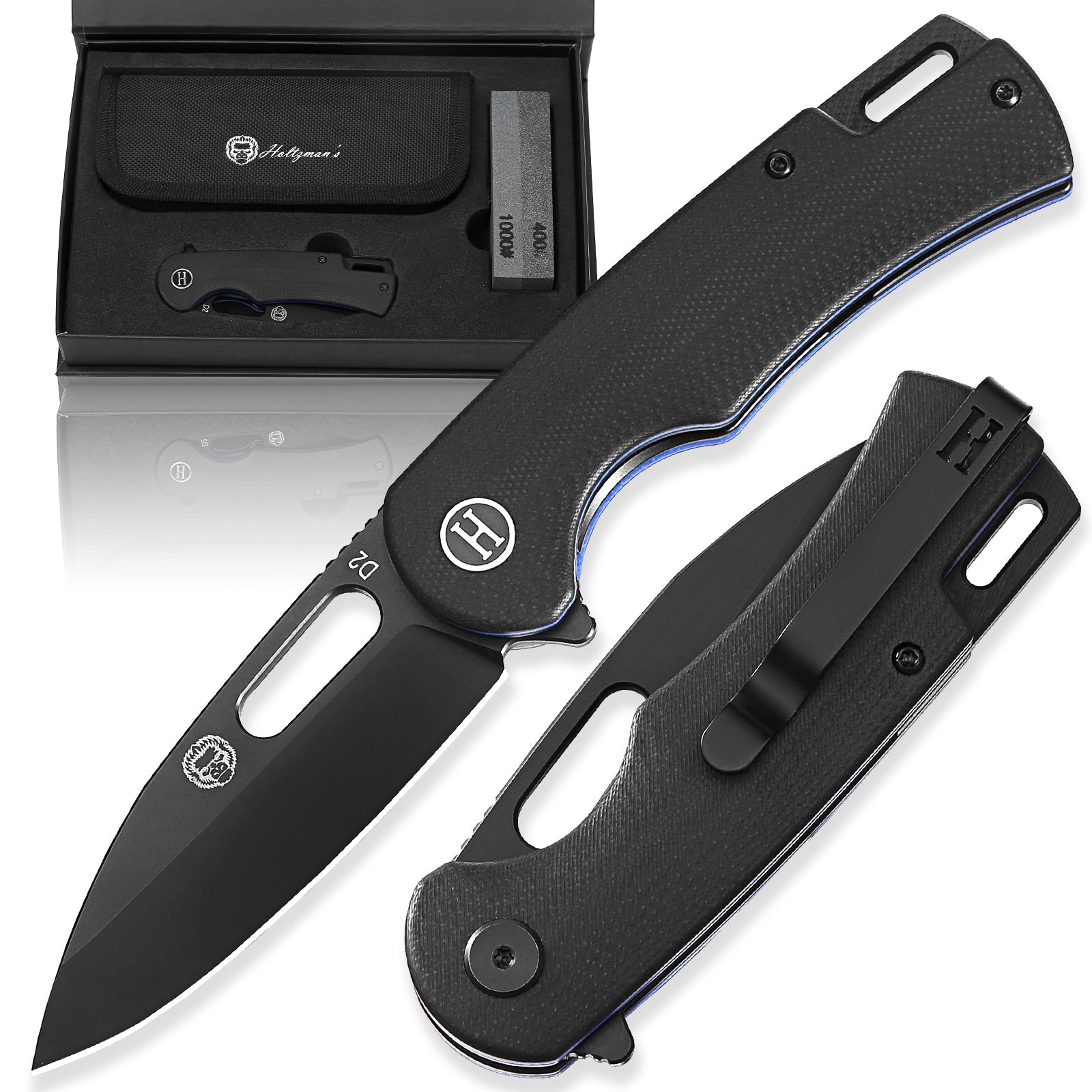 The Venture Point Folding Pocket Knife Giftset for Men and Women (Blac ...