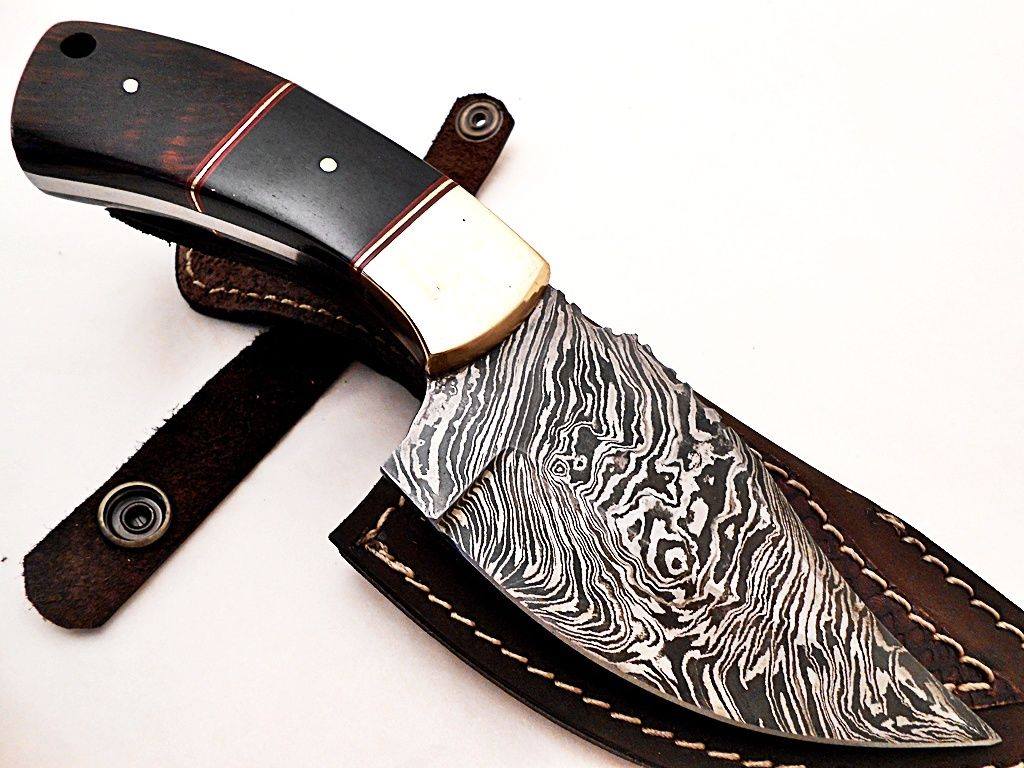 Custom Handmade Damascus Deer Skinning Knife – 8" with Buffalo Horn Ha ...
