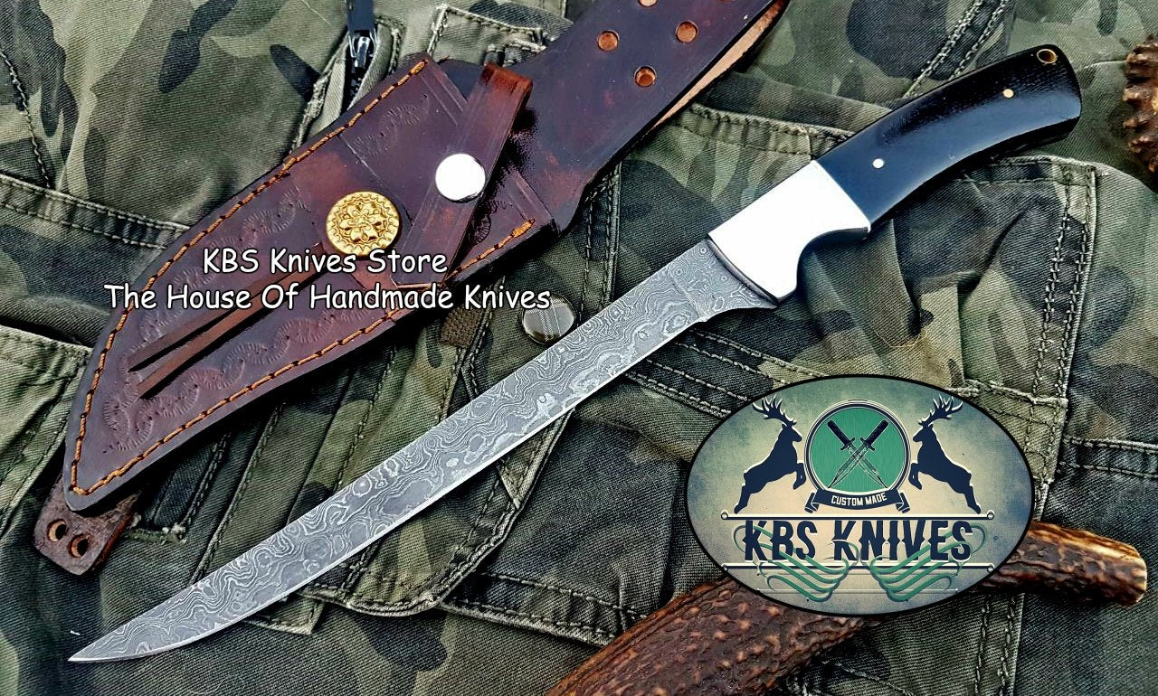 Damascus Steel handmade Fillet Boning Knife With Black Micarta and Ste ...