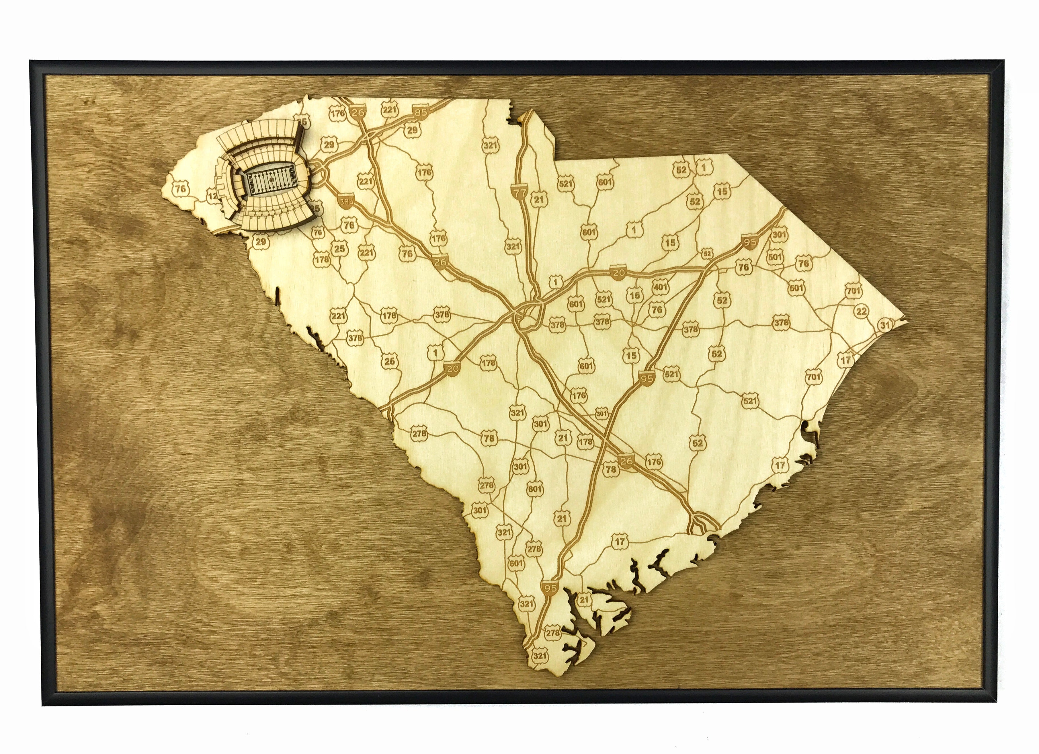 Clemson, South Carolina Wall Art State Map (Memorial Stadium) – Man ...
