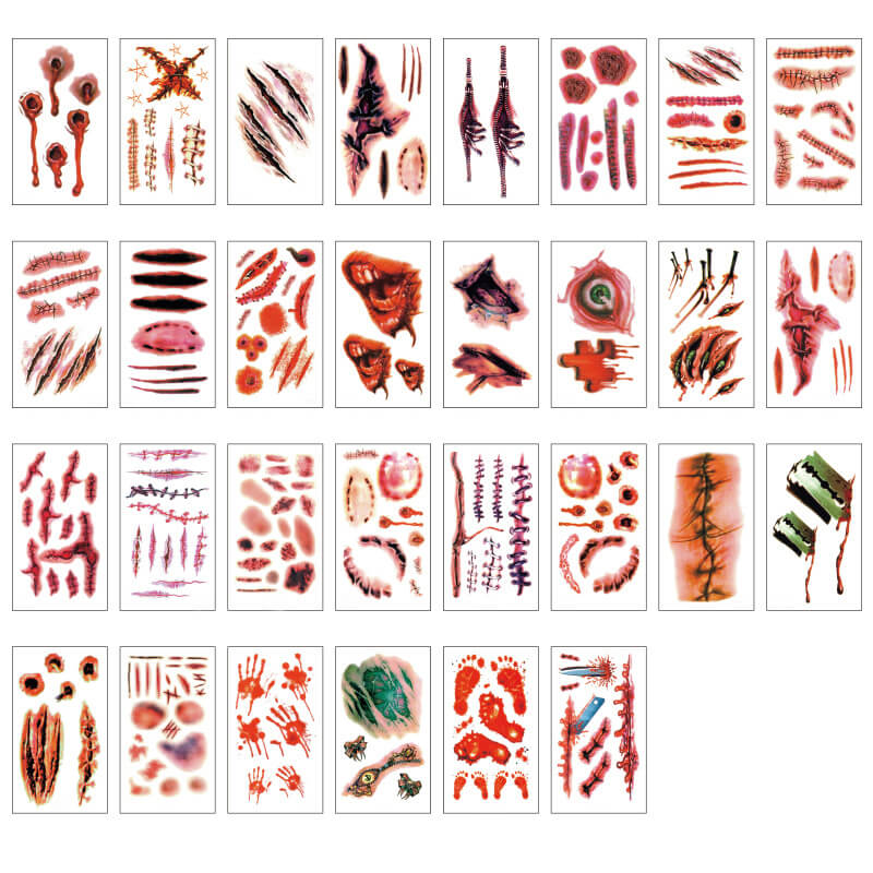 30 Pcs Halloween Horror Wound Temporary Tattoo Stickers – Man Cave And ...
