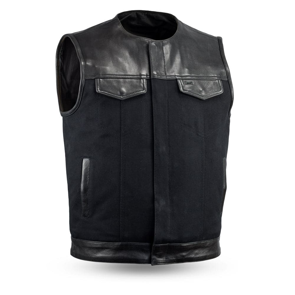 49/51 - No Collar Men's Leather/Canvas Motorcycle Vest – Man Cave And ...