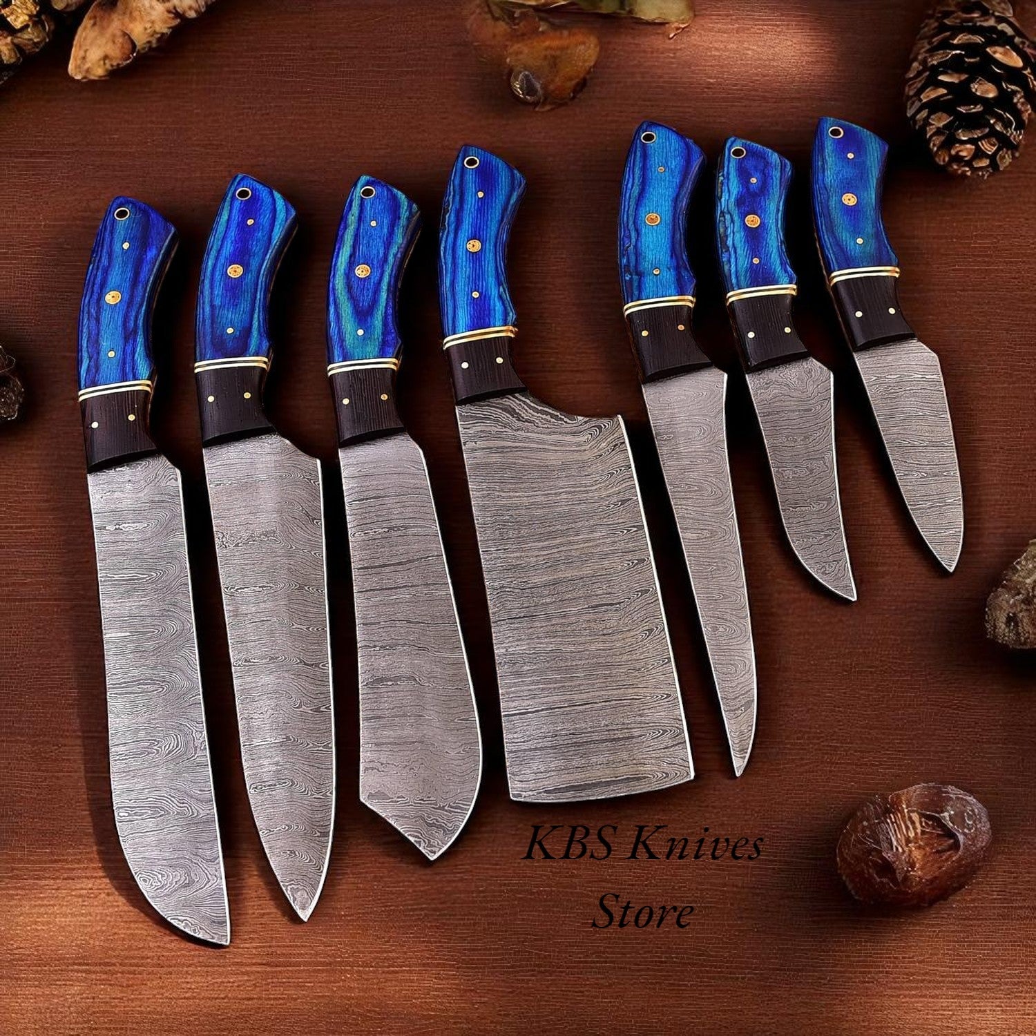 7 Pcs Custom Handmade Damascus Steel Cooking Knives Set with Exotic Pa ...