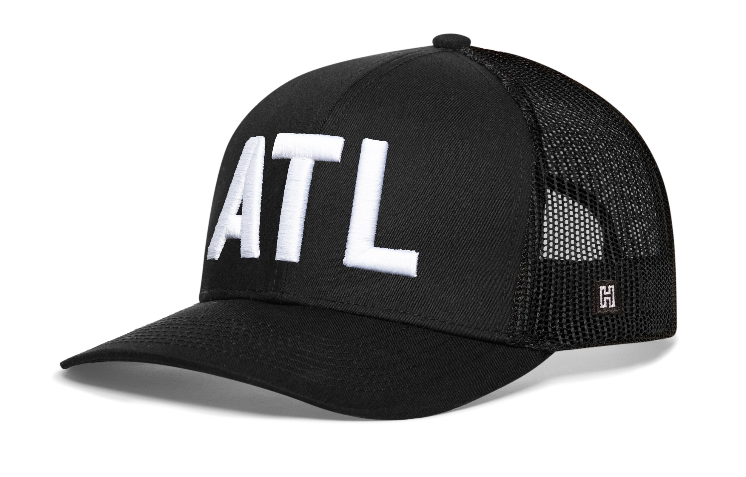 Atlanta White Block Trucker Hat | Black White ATL Block Snapback – Man ...