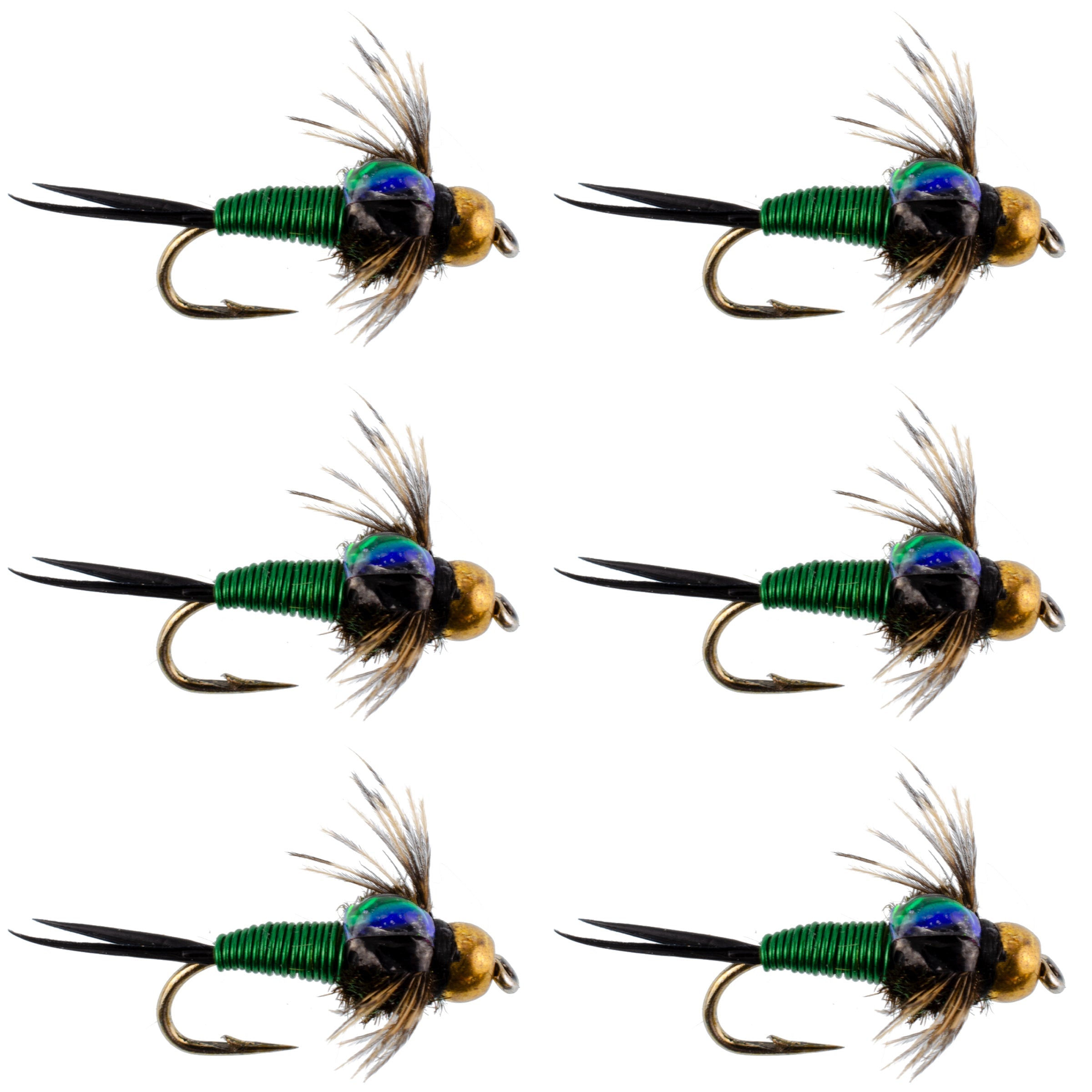 Bead Head Green Copper John Nymph Fly Fishing Flies - Set of 6 Flies H ...