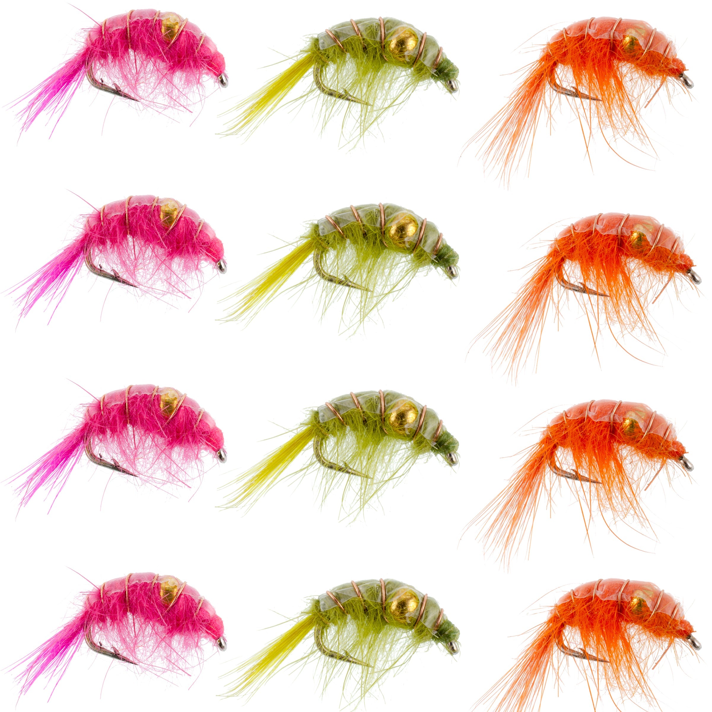 Beaded Shrimp Scud Assortment - 1 Dozen - 4 Each of 3 Patterns Size 12 – Man Cave And Apparel