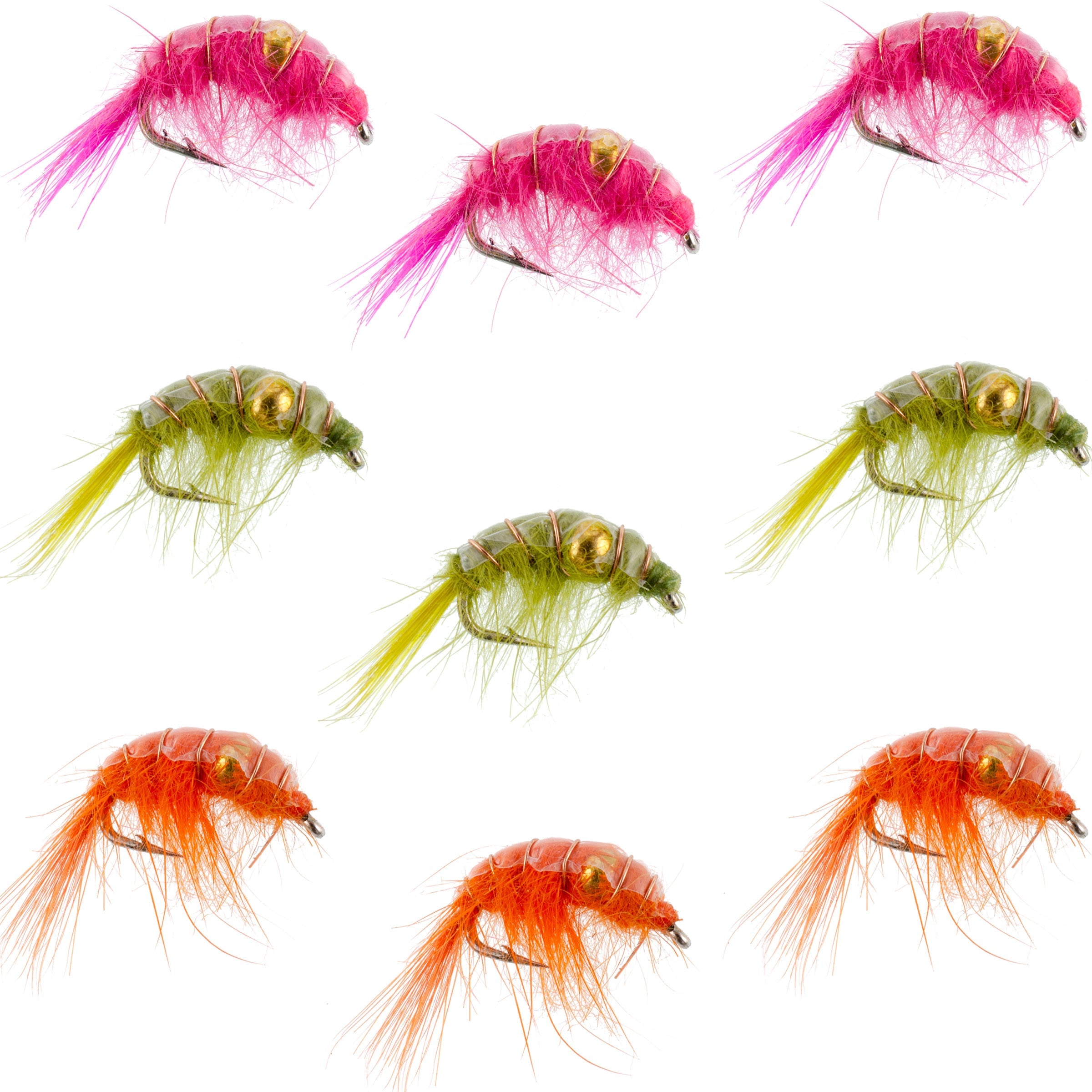 Beaded Shrimp Scud Assortment - 9 Flies - 3 Each of 3 Patterns Size 12 ...