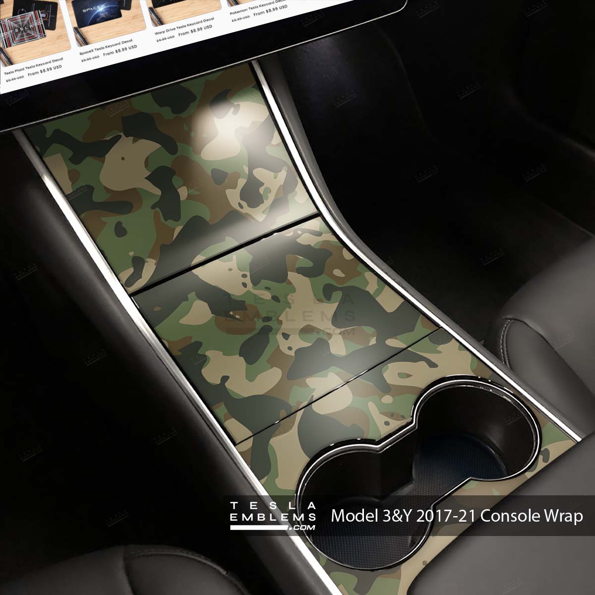 Military Green Camo | Tesla Center Console Wrap Kit | Model Y ’19-20 ...