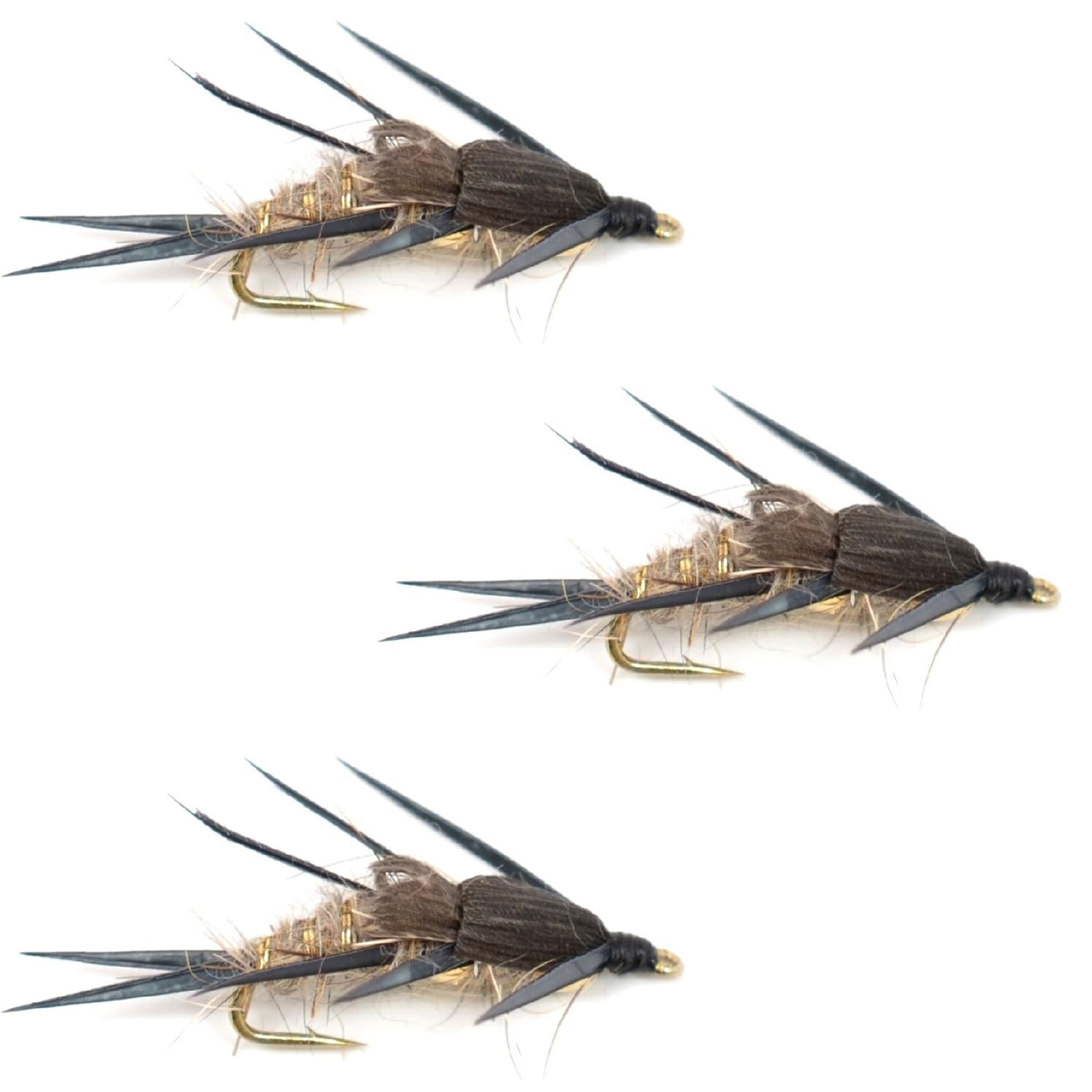3 Pack Double Bead Black Biot Legs Gold Ribbed Hare's Ear Nymph Fly Fi ...