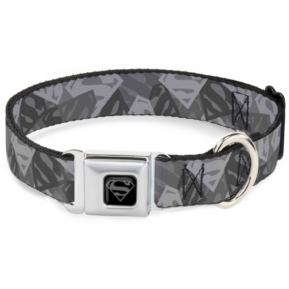 Superman Black/Silver Seatbelt Buckle Collar - Superman Shield Camoufl ...