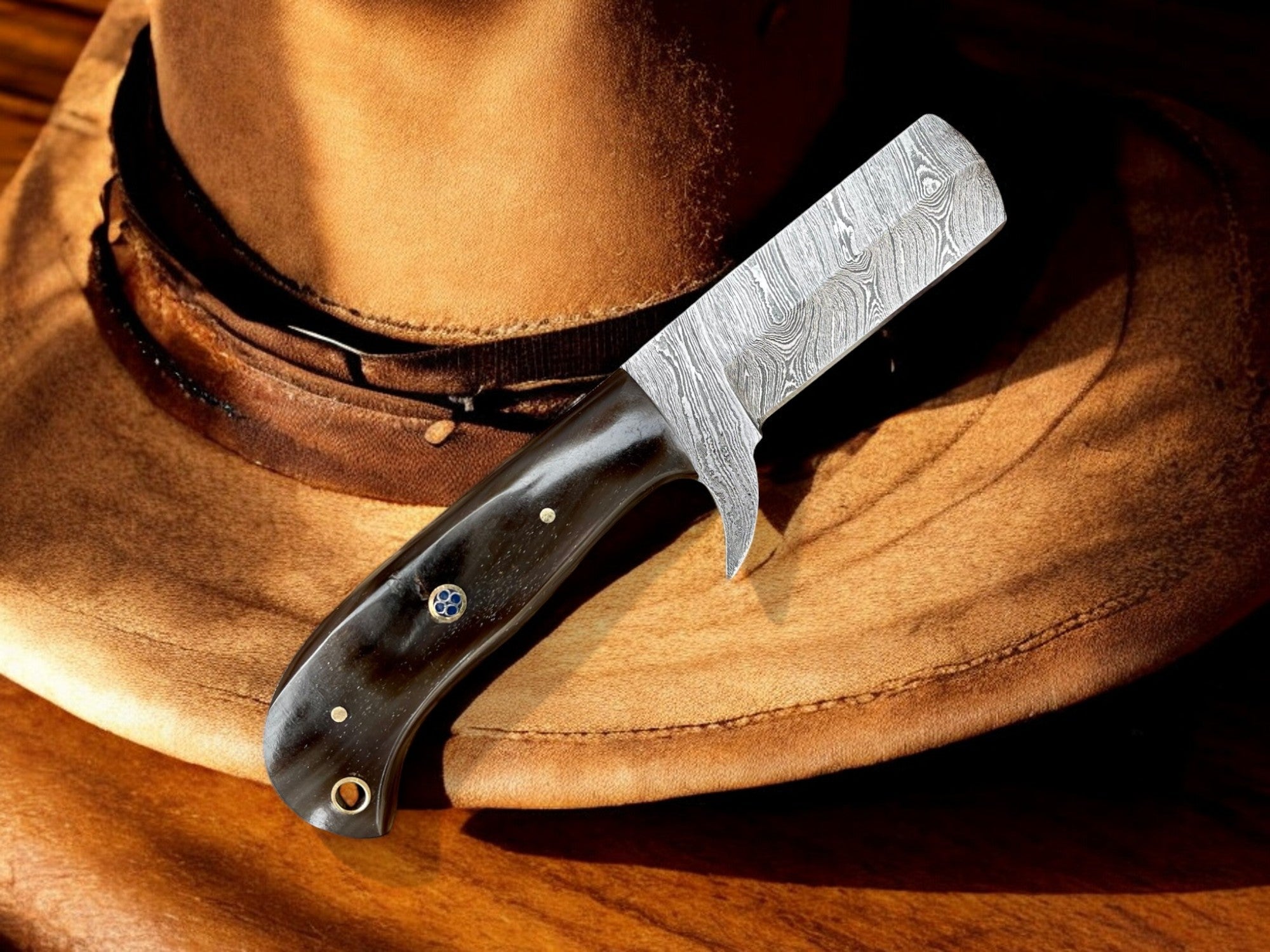 Premium Damascus Bull Cutter - 7" Damascus Steel with African Water Bu ...