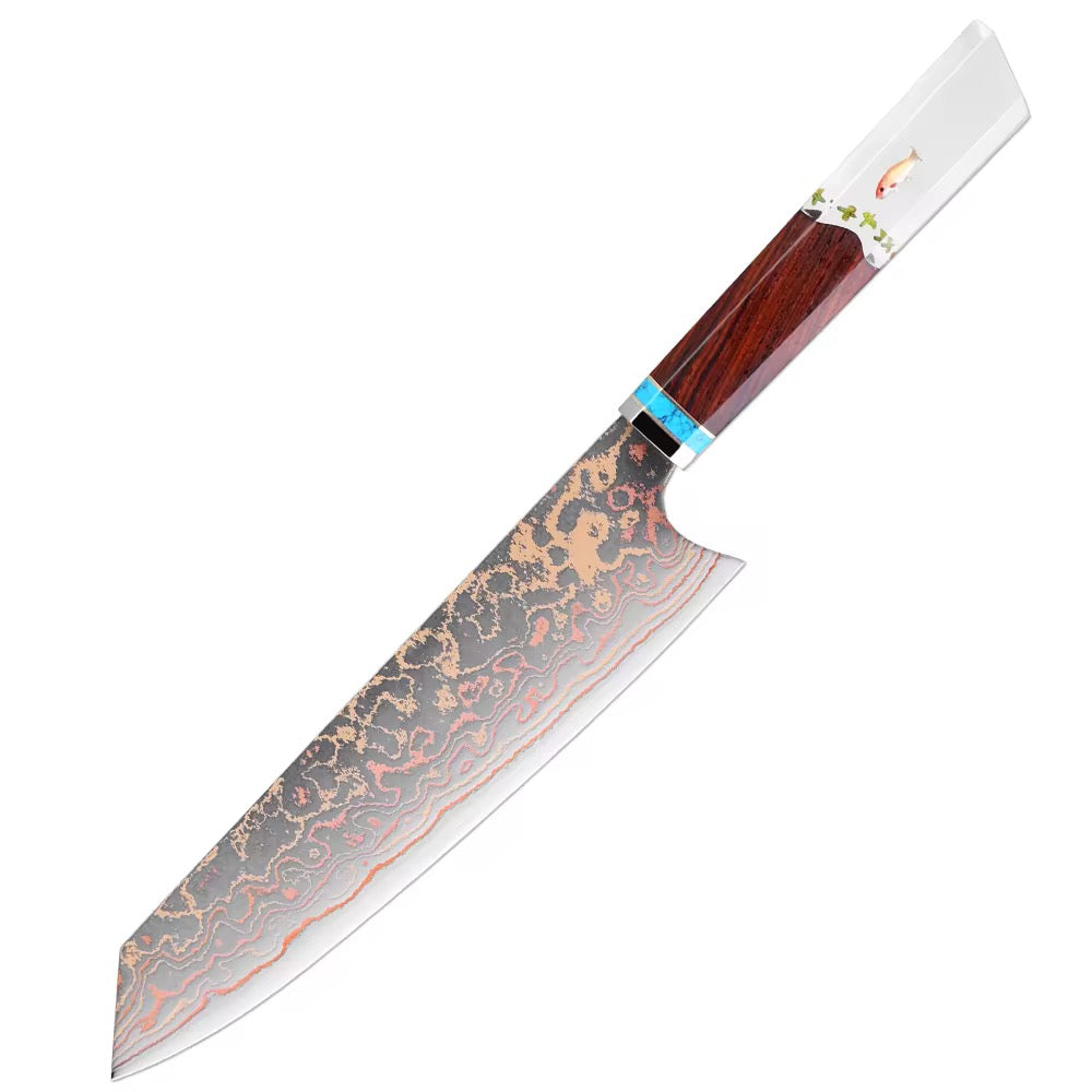 Noble Copper & Cobalt Alloy Damascus Chef Knife with Exotic Bloodwood ...