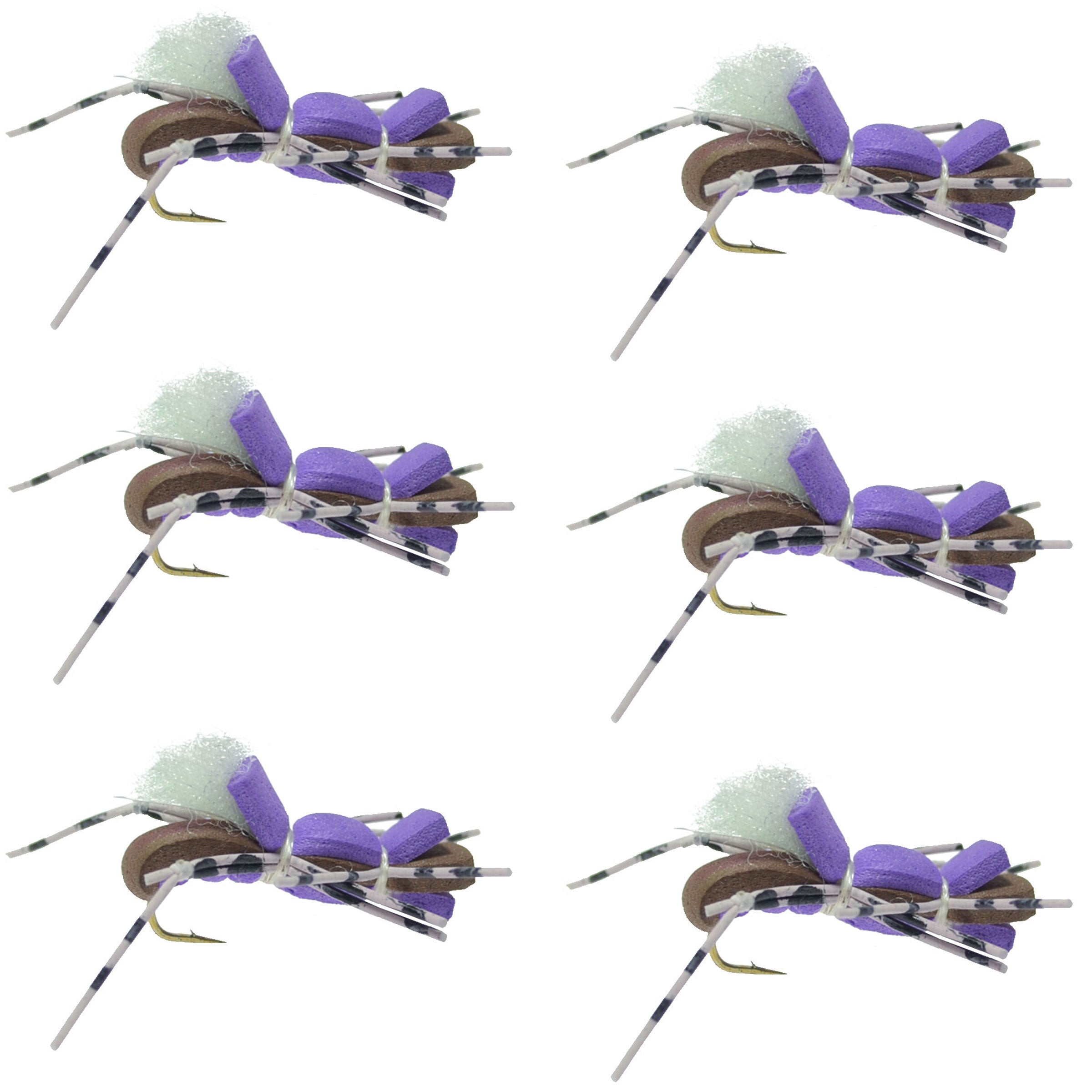 Fat Albert Purple Foam Body Grasshopper Fly - 6 Flies Hook Size 10 ...
