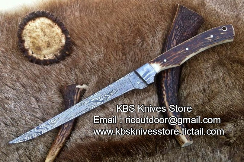 Fish Fillet Knife – 7" Damascus Blade with Sheath – Man Cave And Apparel