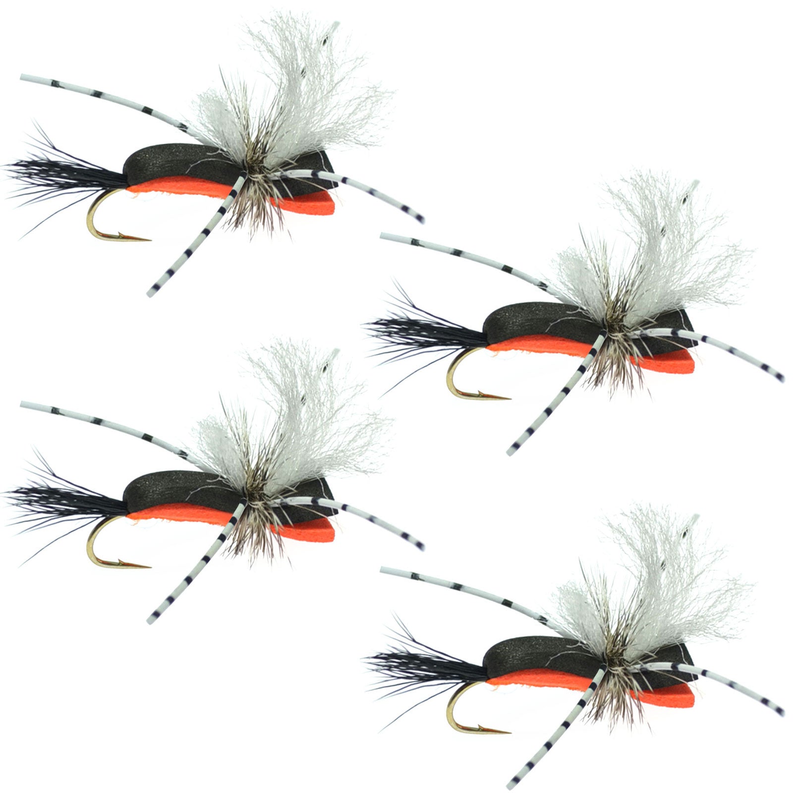 Hippie Stomper Black Orange Foam Body Grasshopper Dry Fly - 4 Flies Si ...