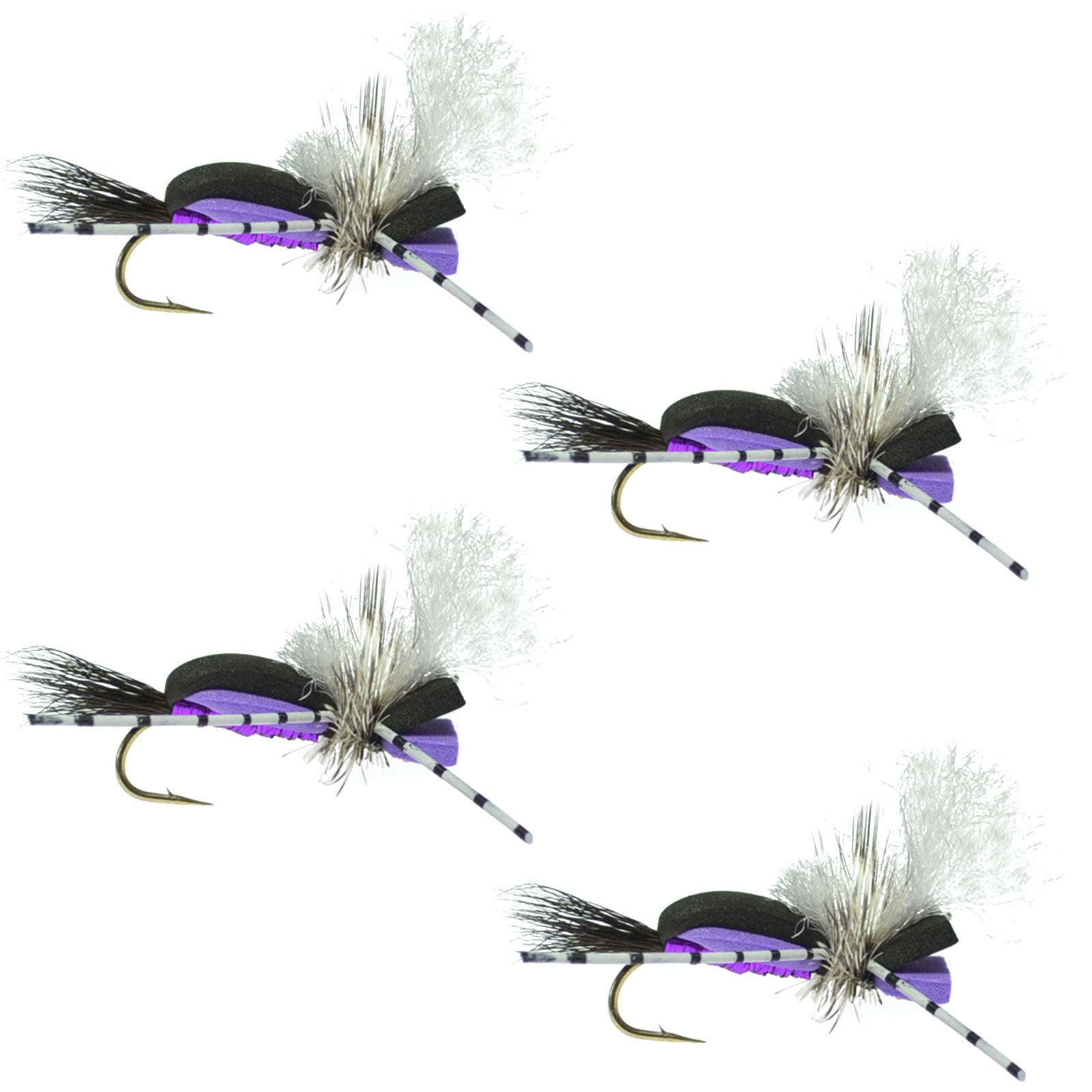 Hippie Stomper Black Purple Foam Body Grasshopper Dry Fly - 4 flies Si ...
