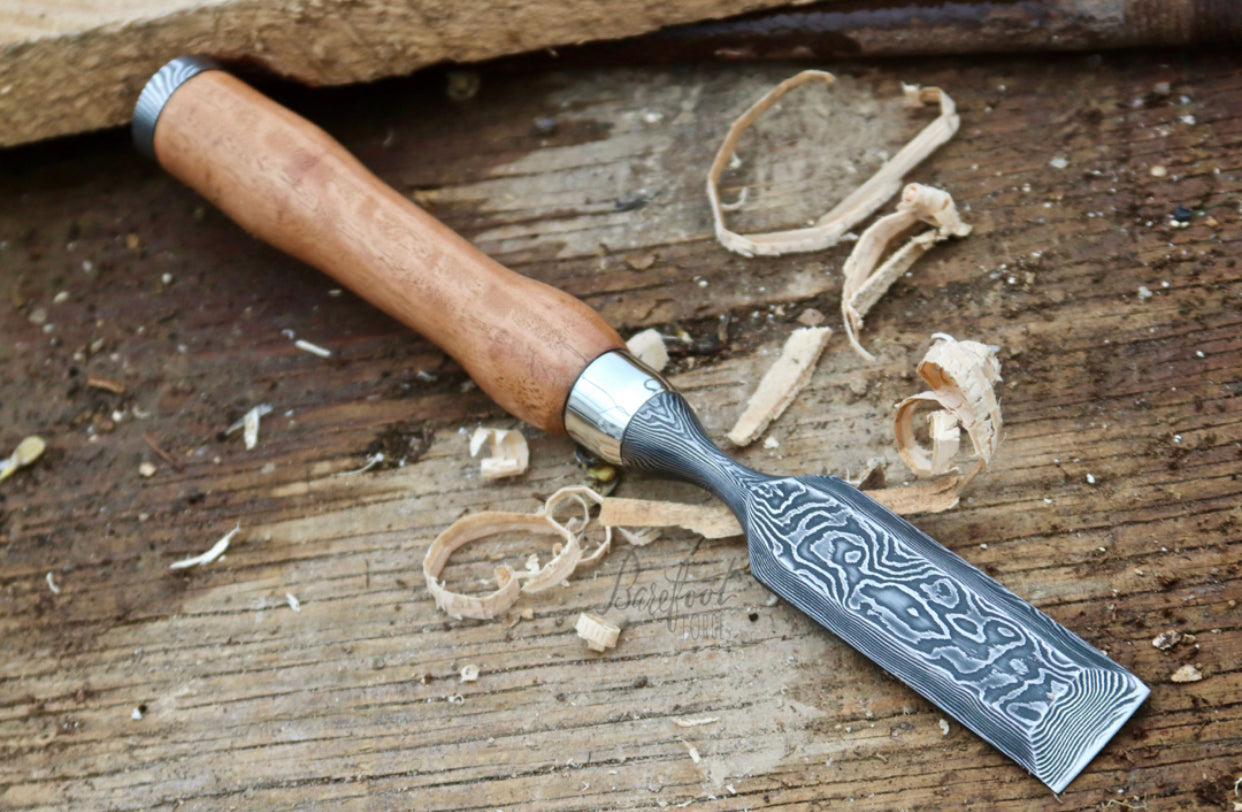 Premium Damascus Chisel for Wood Carving - 4x1 Inches Blade – Man Cave ...