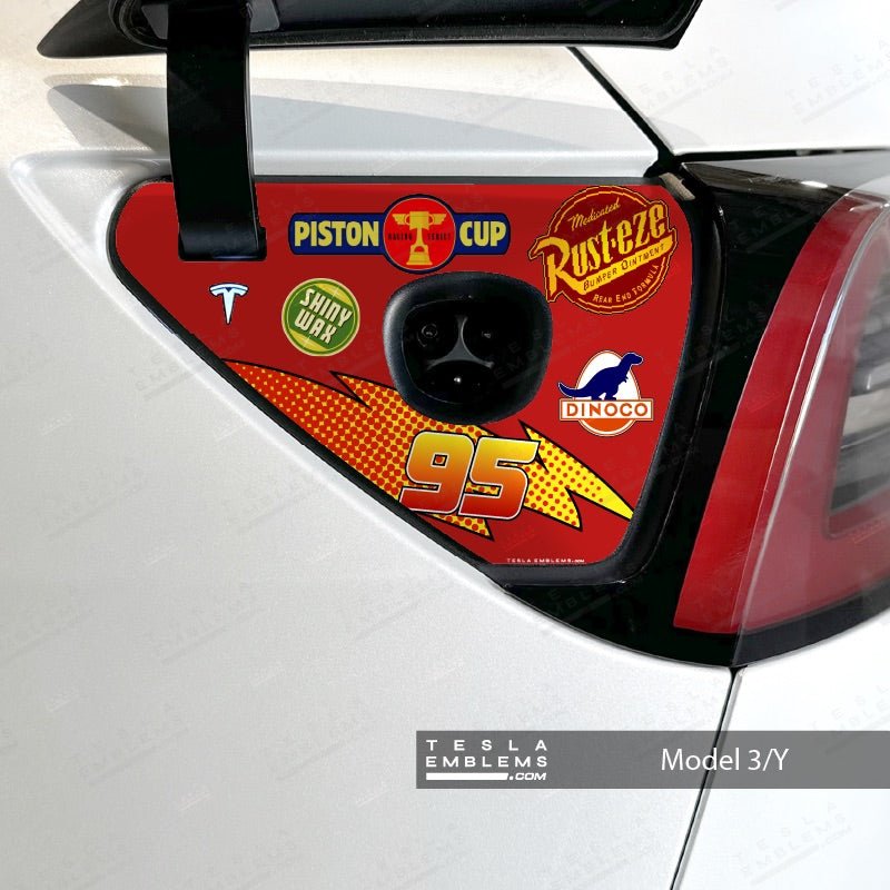 Lightning McQueen Tesla Charge Port Wrap | Model 3 – Man Cave And Apparel
