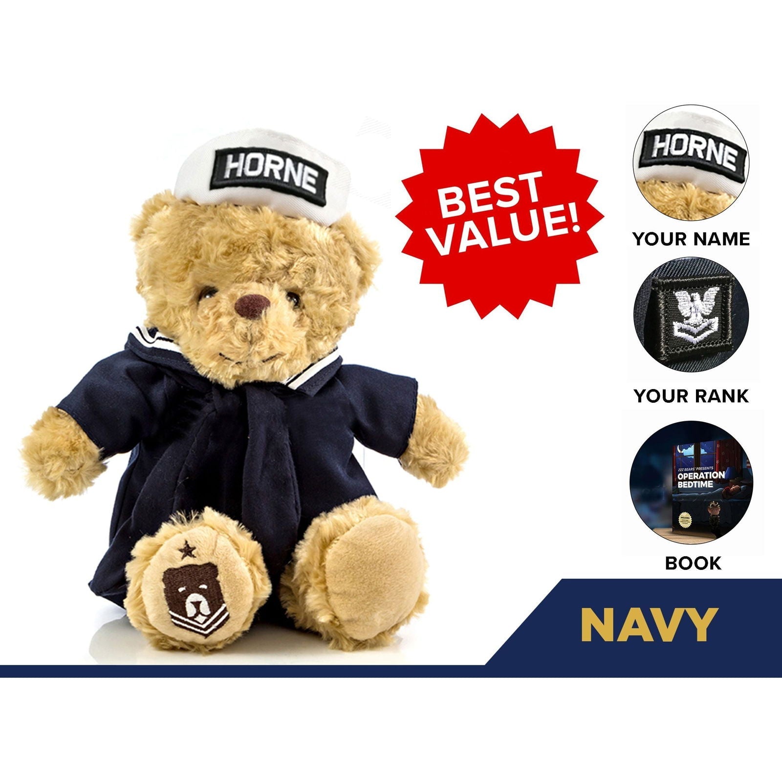 Navy Teddy Bear Personalized Bundle - Custom Plush Gift | ZZZ BEARS ...