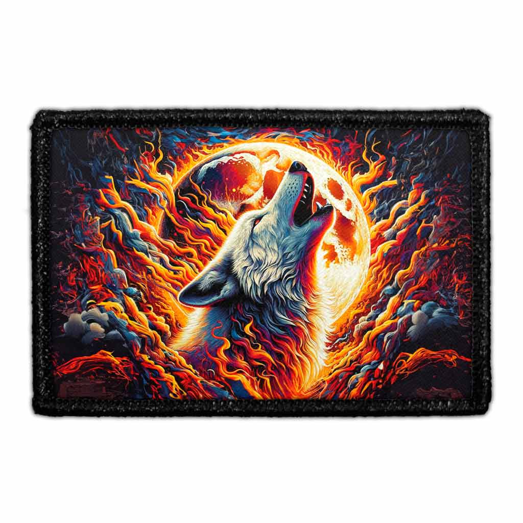 Fire Wolf Howling At The Moon - Removable Patch – Man Cave And Apparel