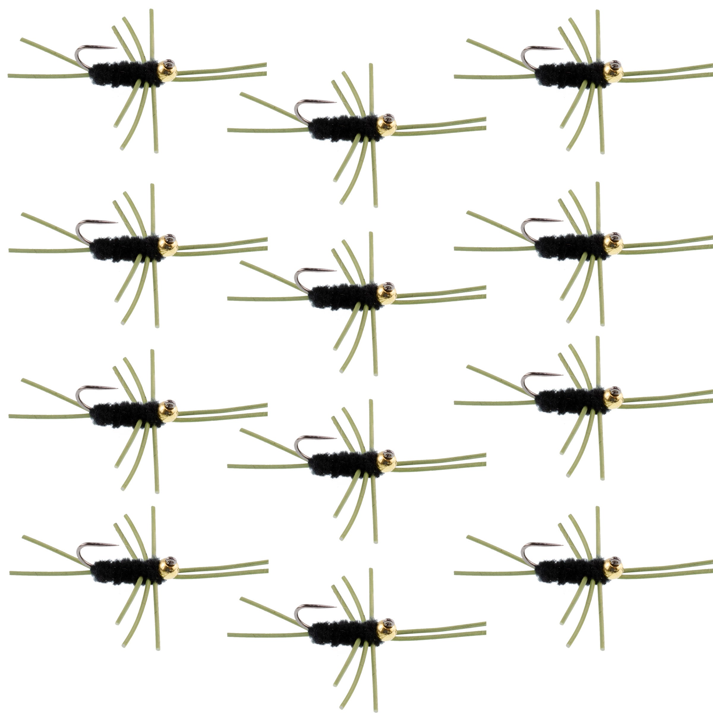 Barbless Pat's Rubber Legs Tungsten Bead Jigged Black Euro Nymph - Set ...