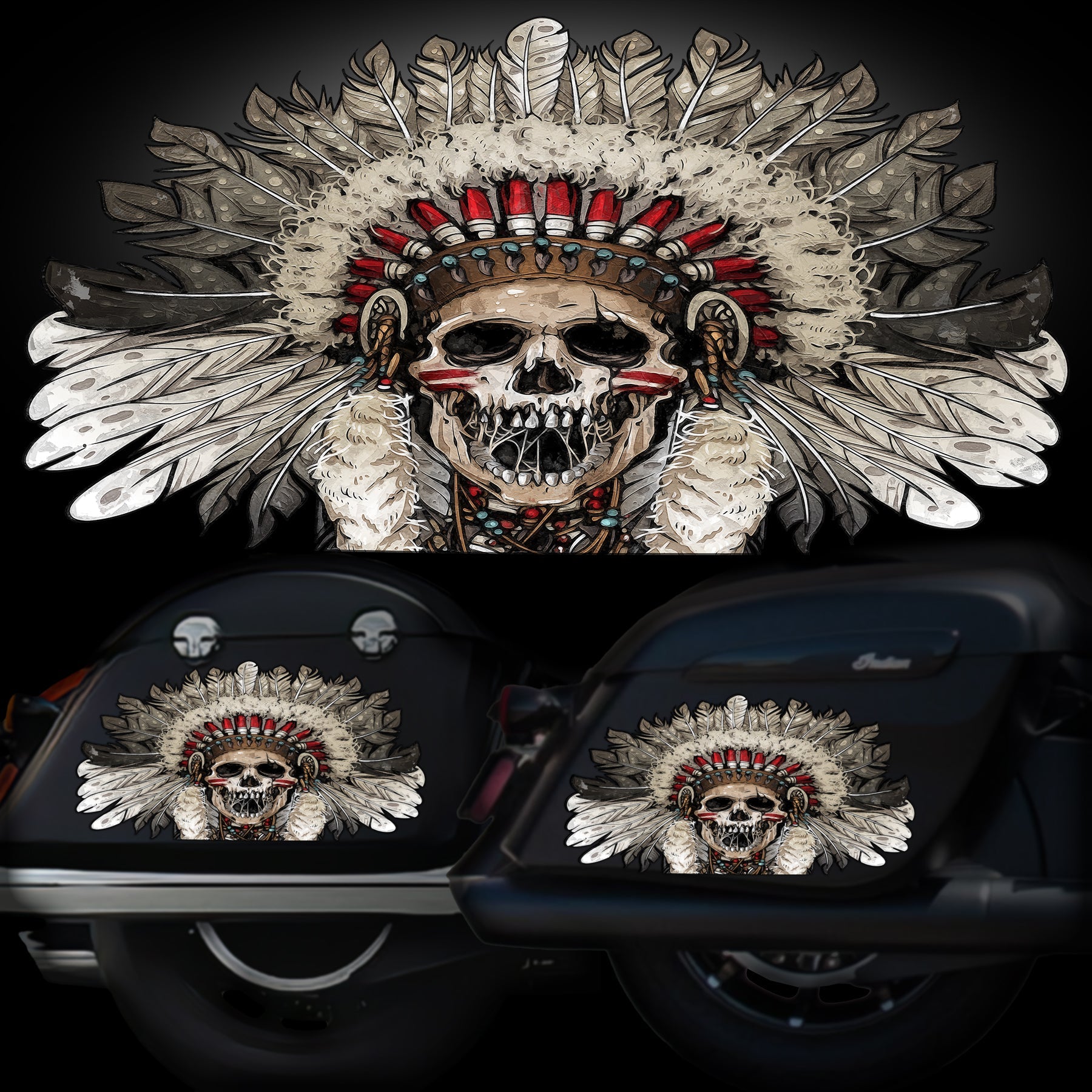 Indian Saddlebag Decals - Skull Warbonnet - Color – Man Cave And Apparel