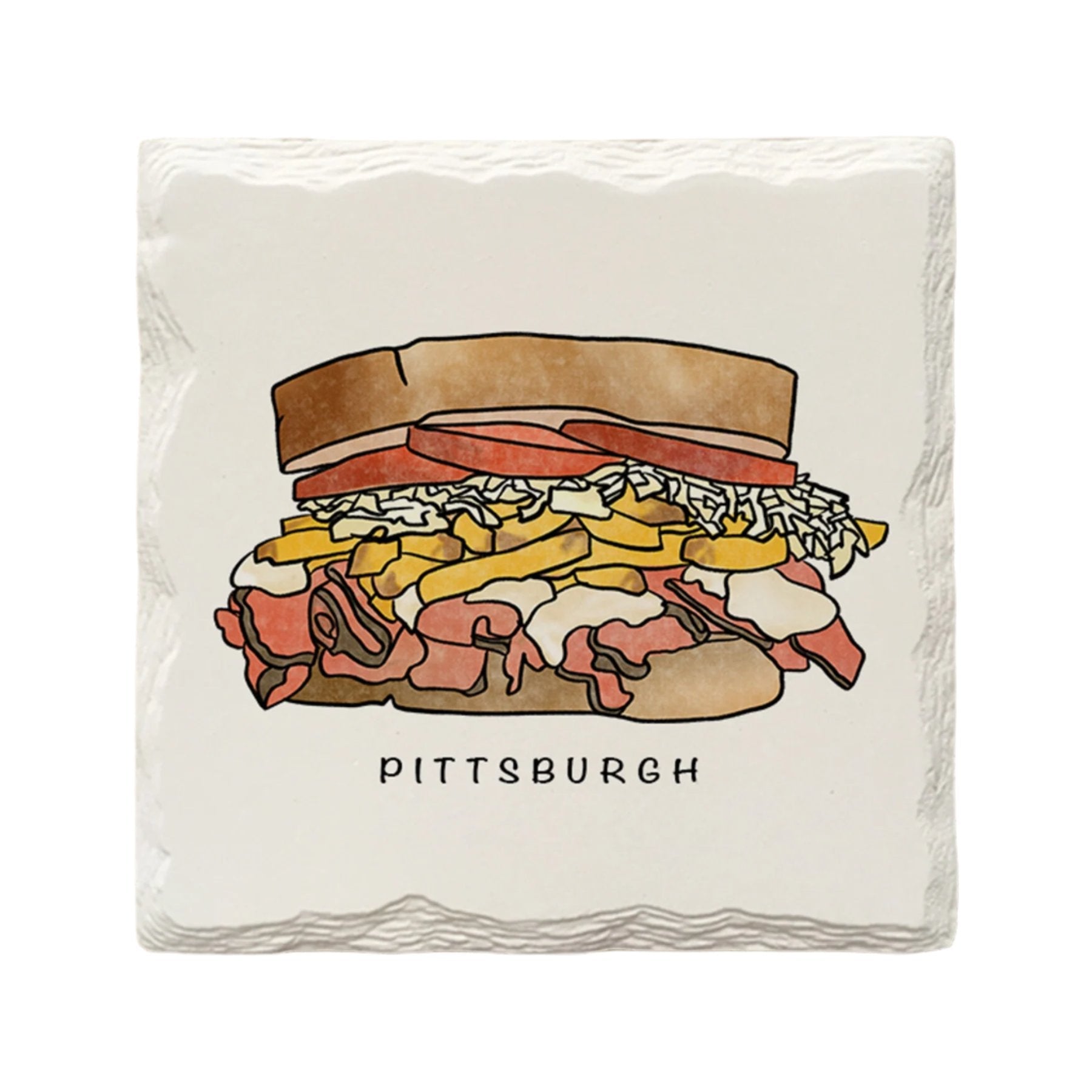 Pittsburgh Fries On Sandwich! Ceramic Drink Coaster – Man Cave And Apparel