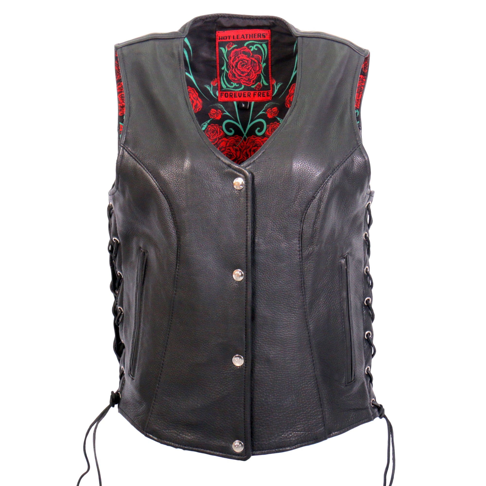 Hot Leathers VSL1019 Ladies BIker 'Red Rose' Lined Black Leather Motor ...