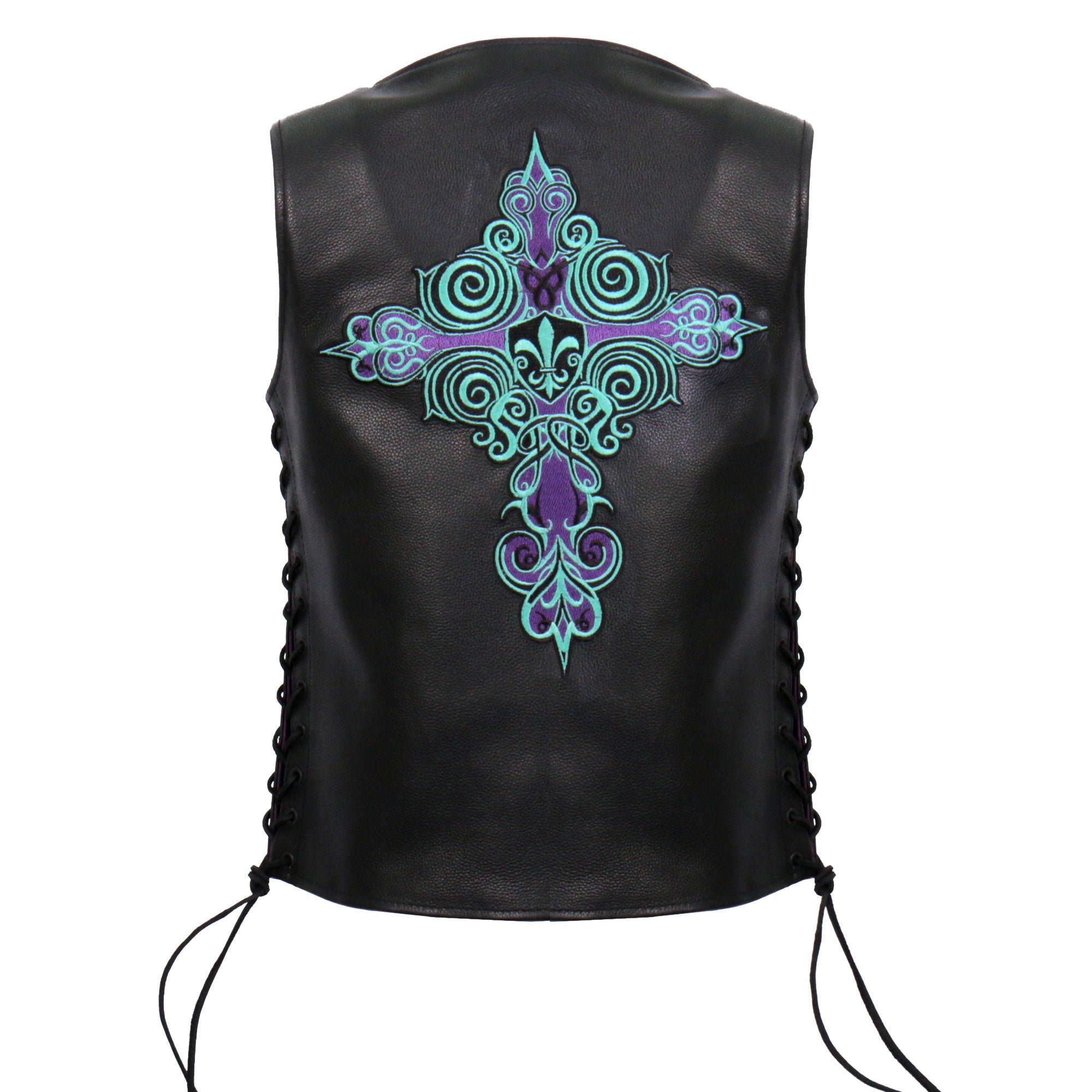 Hot Leathers VSL2001 Ladies Black motorcycle style 'Fleur De Lis Cross ...
