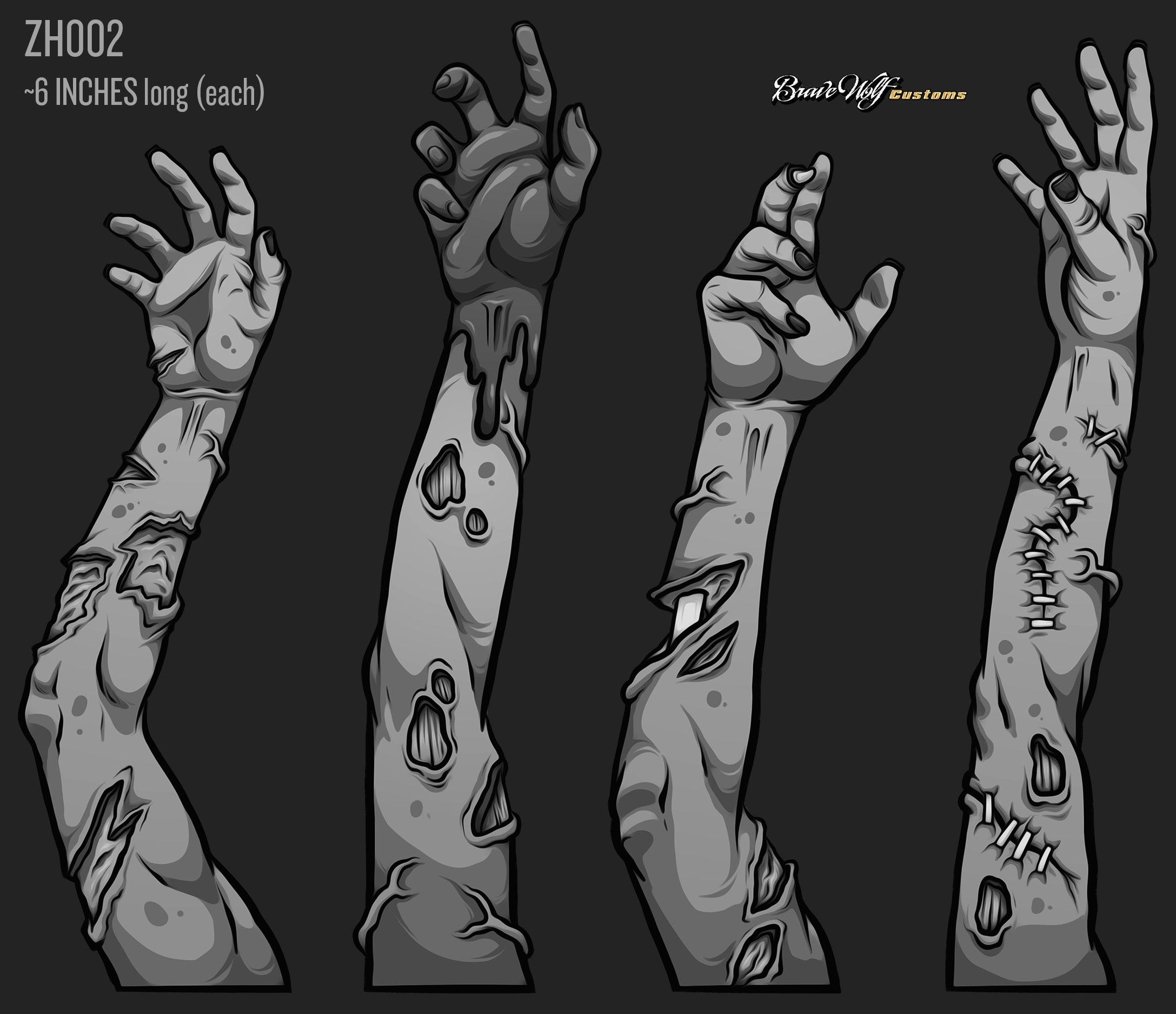 Zombie Hands 002-B&W Anywhere Decal Set – Man Cave And Apparel