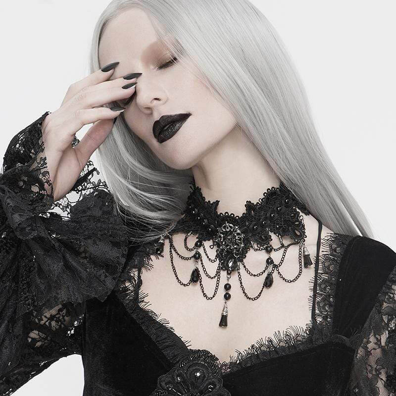 Black Chain Design Broad Lace Gothic Choker – Man Cave And Apparel