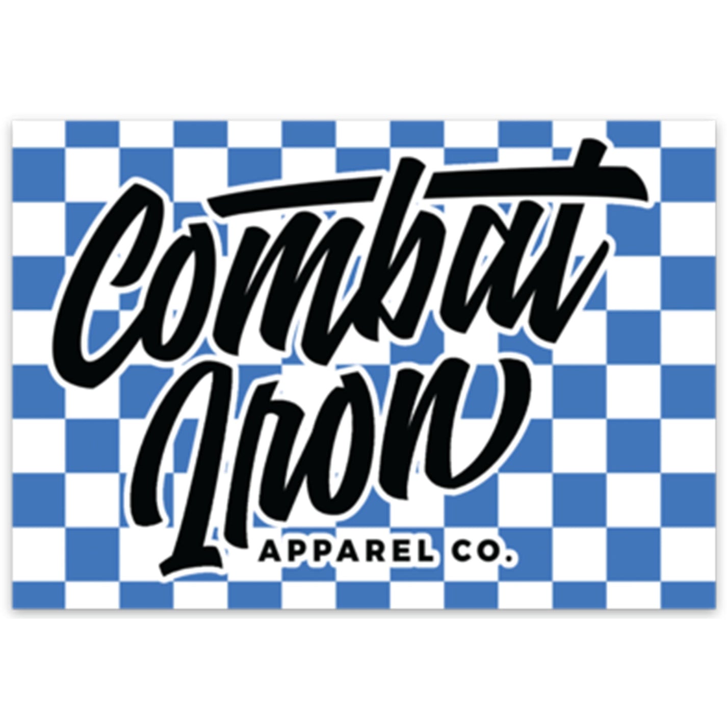 BLUE CHECKERED COMBAT IRON SCRIPT ALL WEATHER DECAL – Man Cave And Apparel