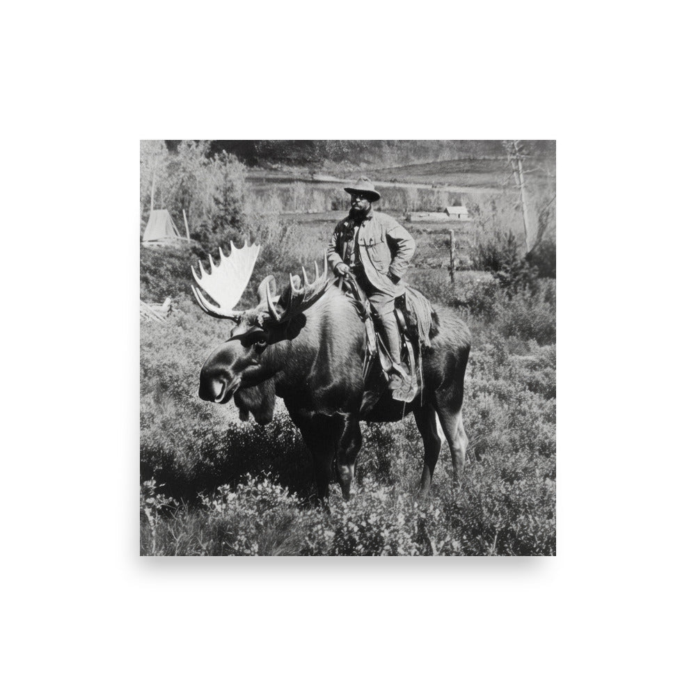Teddy Roosevelt on a Bull Moose Print - Premium Poster | Liberty ...