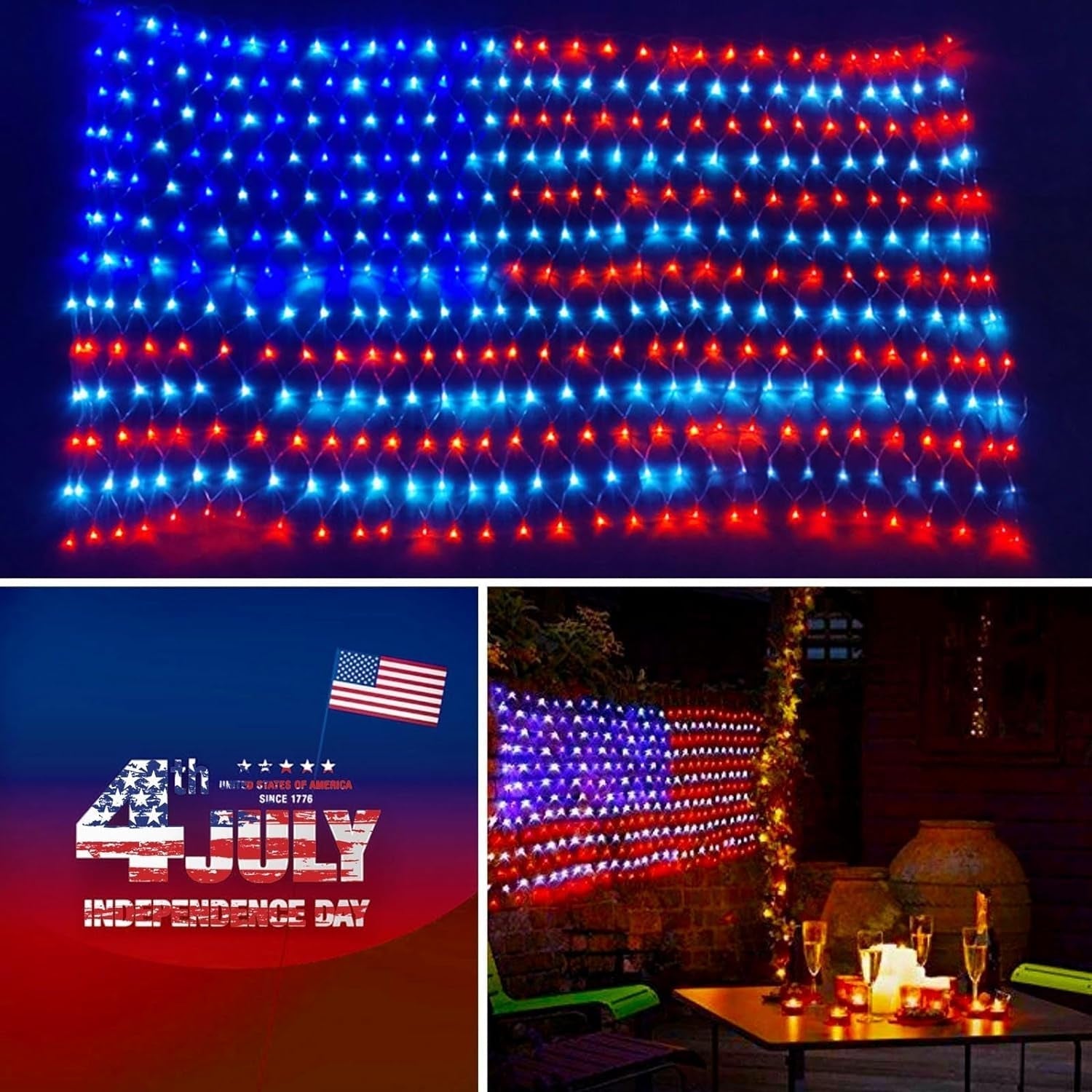 420 LED American Flag Net Lights | Waterproof Patriotic Display – Man ...