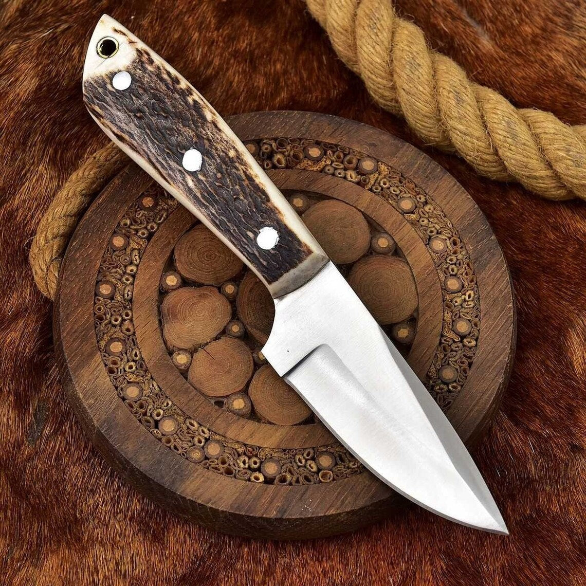 Custom Handmade Elk Skinning Knife with Leather Sheath – Man Cave And ...