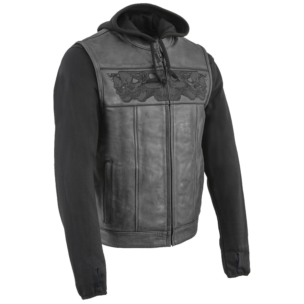 Milwaukee Leather MLM3563 Men's Leather Vest w/ Removeable Hoodie - Bl ...