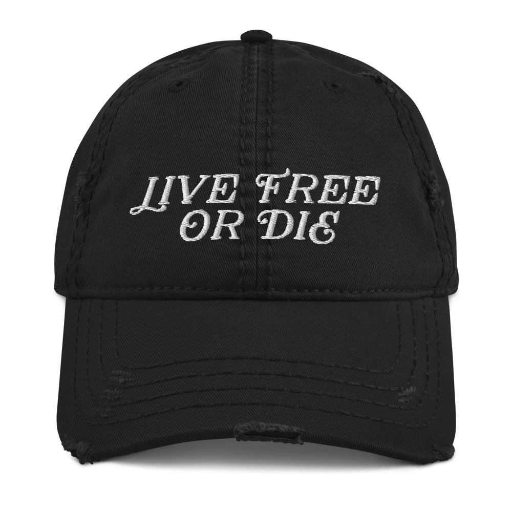 Live Free Or Die Distressed Dad Hat – Man Cave And Apparel