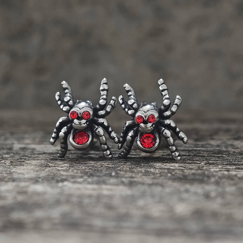 Punk Horror Spider Skull Stainless Steel Stud Earrings – Man Cave And ...