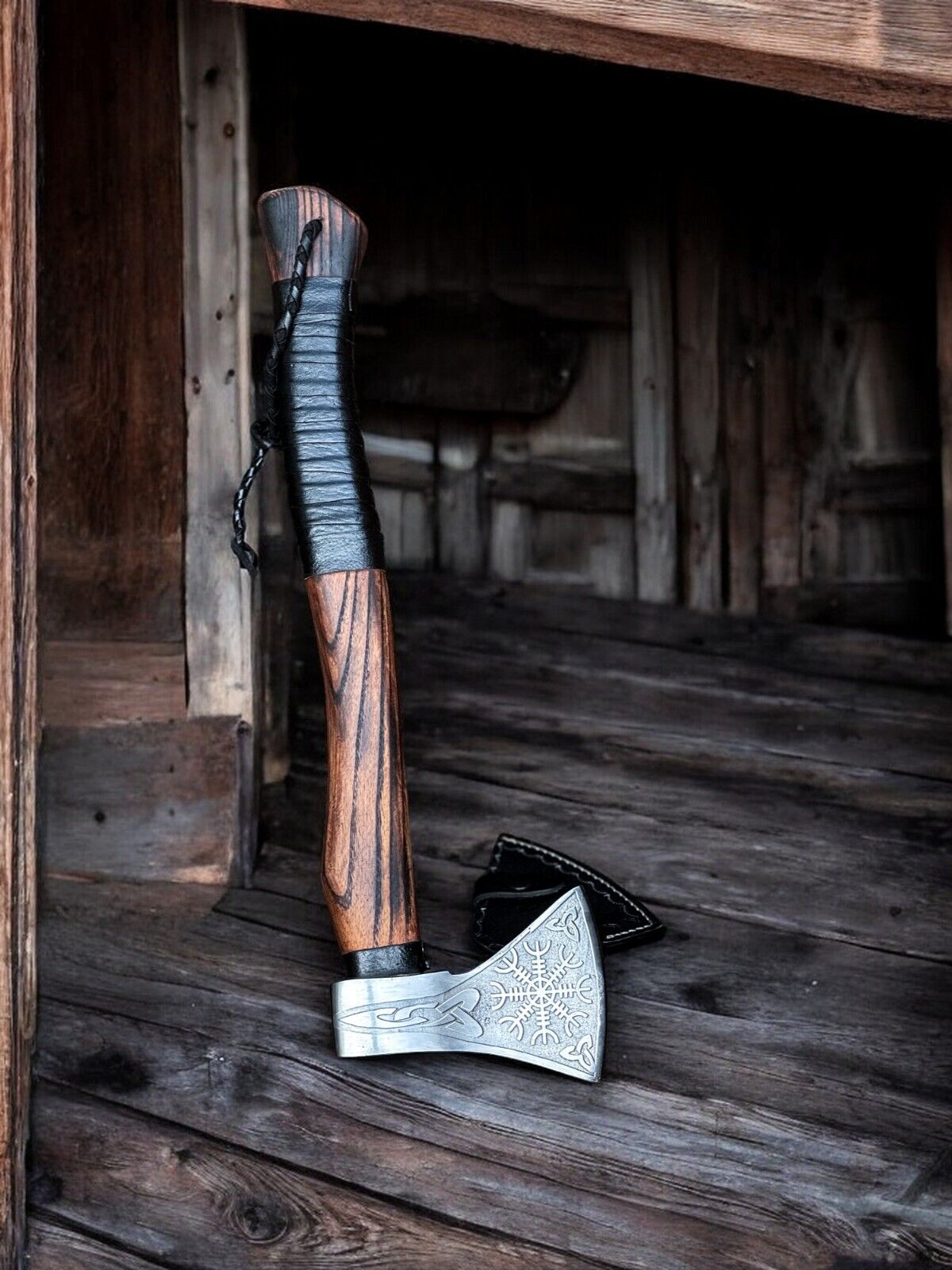 Battle Axe with Custom Handmade Forged Engraved 1095 Steel Blade and A ...