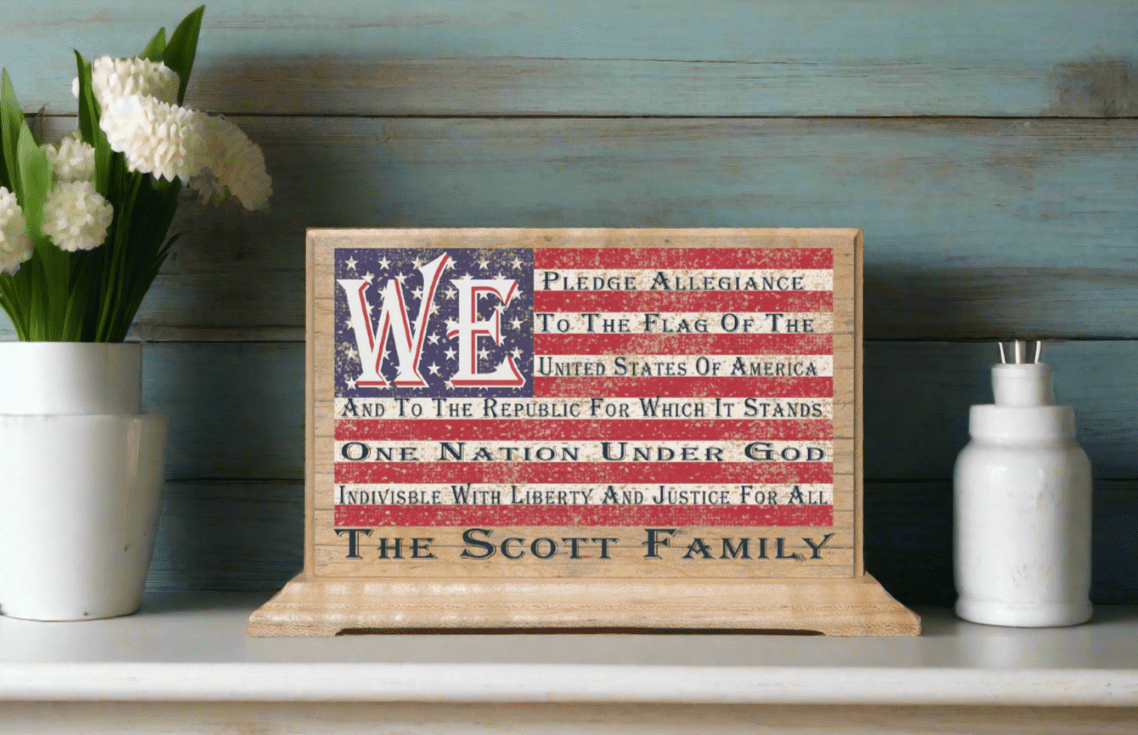 We Pledge Allegiance Sign Custom American Flag Family Name Patriotic P ...